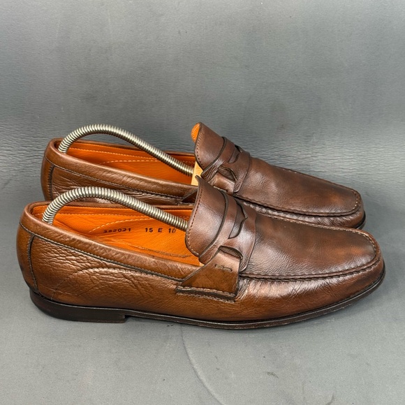 Santoni | Shoes | Santoni Mens Size Burnished Leather Penny Loafers ...